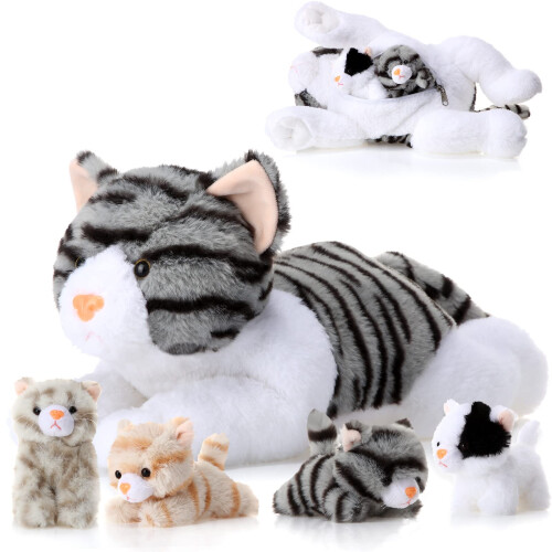 Skylety 5 Pieces Cat Stuffed Animal with Babies Inside Mommy Cat with 4 ...