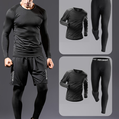 (Pure black long sleeve 4-pack, XL) 4PCS Men's Stress Training Suits ...