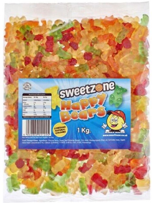 (Happy Bears 1KG Bag - 1F029) Halal Sweets Fizzy Blue Raspberry Bottles ...