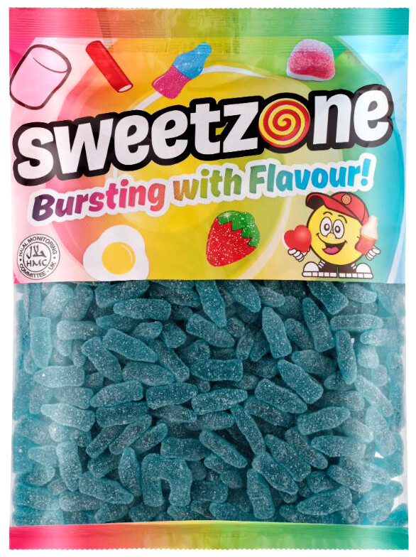 (Fizzy Blue Raspberry Bottles 1KG Bag - 1F003) Halal Sweets Bubblegum ...