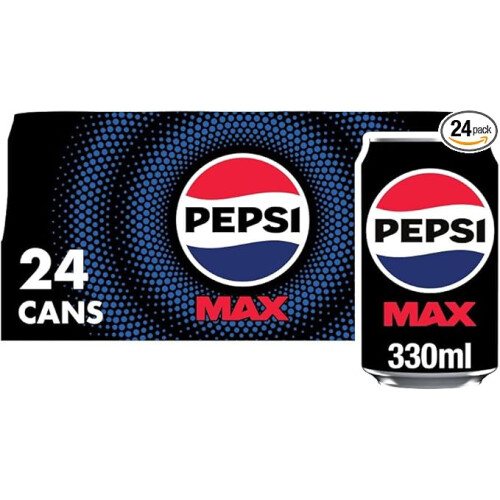 Pepsi Max No Sugar Cola Cans 24 x 330ml - Zero Sugar, 1 Calorie Per Can ...