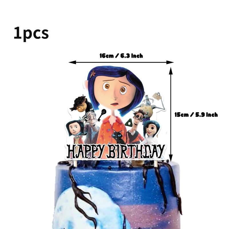 (Cake Topper) And Coraline The Secret Door Party Decoration Set Cartoon Flag Cake Balloon on OnBuy