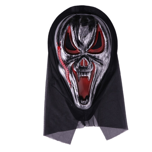 (B) Mask With Shroud 2024 Halloween Scream Full Head Masks Scary Party ...
