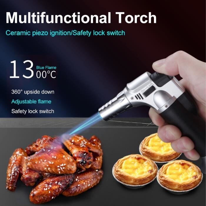 Kitchen Blow Torch - QINGQUE - Butane Torch - Adjustable Flame - Safety ...