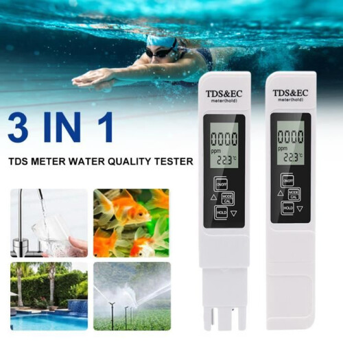 3 in 1 Water Quality Test Pen, EC Meter, Temperature Conductivity TDS ...