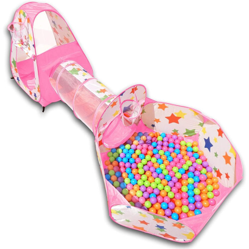 3pc Kids Play Tent Crawl Tunnel and Ball Pit Pop Up Playhouse Tent with 2 Basketball Hoop for ...