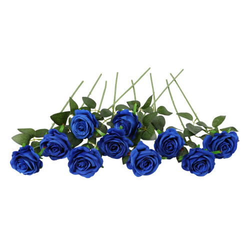 10 PCS Blue Artificial Rose,Silk Blue Flowers Realistic Bouquet,Single ...