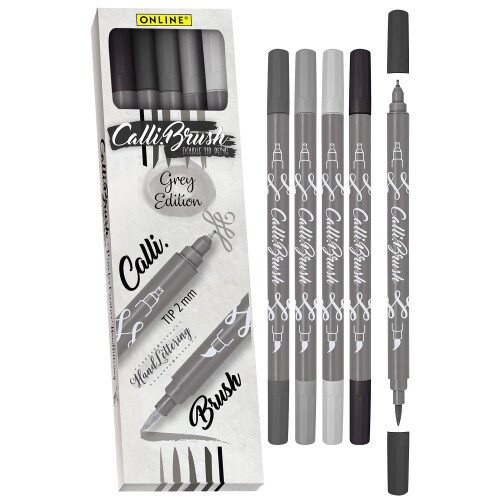 Calligraphy Brush Pens Grey I Dual Tip with Calligraphy Nib and Brush ...