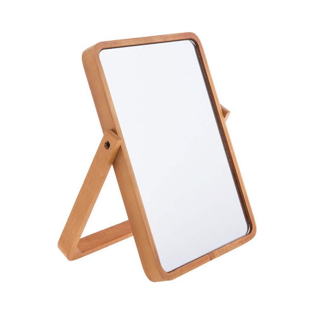 Wooden Desktop Mirror with Stand Vanity Mirror Makeup Mirror Tabletop Mirror with Stand Folding ...