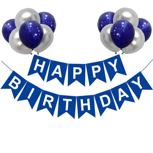 Men Happy Birthday Banner Navy Blue and Silver Happy Birthday Banner ...