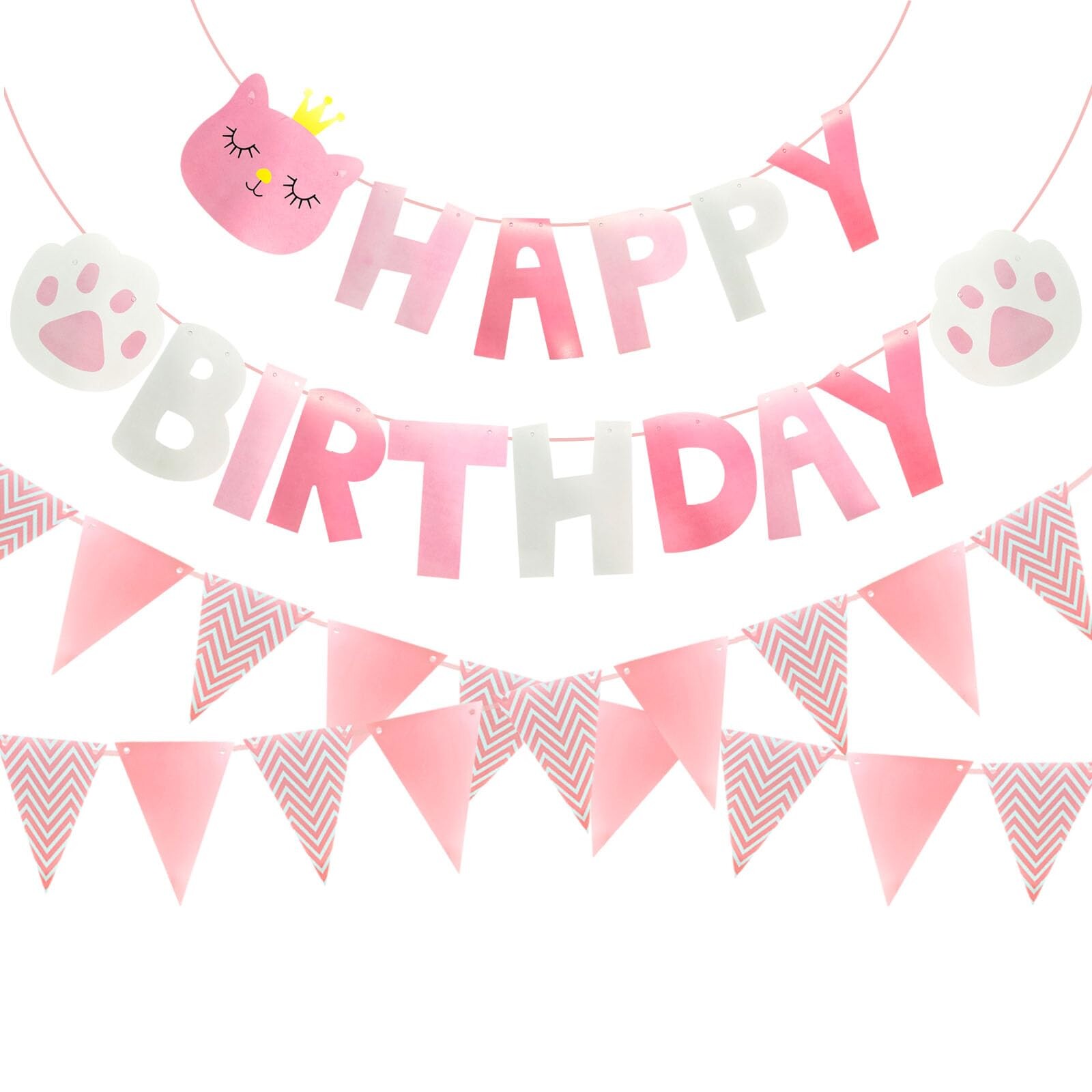 cat Happy Birthday Banner Pink birthday party banners Cat Face ...