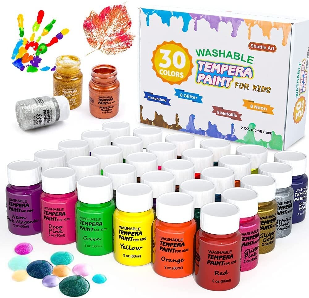 Tempera Paint, 30 Colours Washable Tempera Paint Set for Kids, 60ml ...