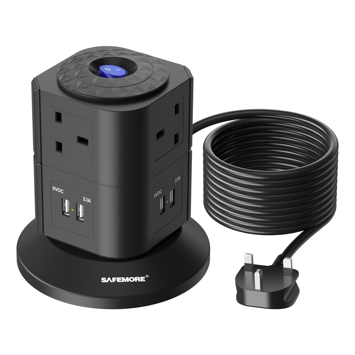 Tower Extension Lead with 4 USB Slots 6 Way Multi Plug Extension Tower ...