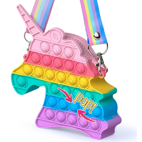 Unicorn Pop it Bag for Girls and Kids, Fidget Shoulder Bag and sensory ...
