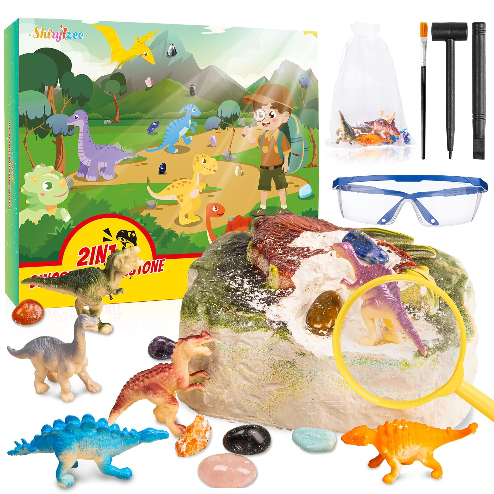 Excavation Kits for Kids, 2IN1 Dinosaur & Gemstone Dig Kit, Dig up 8 ...