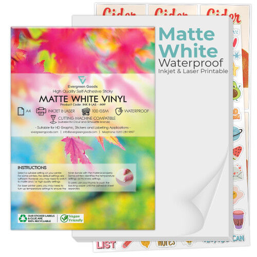 Evergreen Goods 10 A4 Matte White Printable Sticker Paper Vinyl ...
