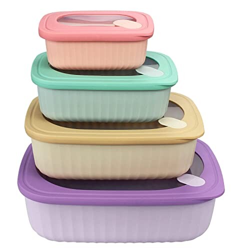 Set of 4 Food Storage Container with Lids Plastic Cook Storage Mixing ...