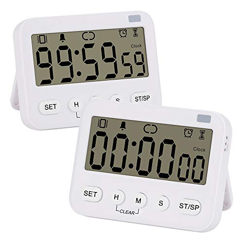 2pk Digital Timer Clock, 2 Pack Premium Multi-Function Digital Clock Countdown Timer Kitchen ...