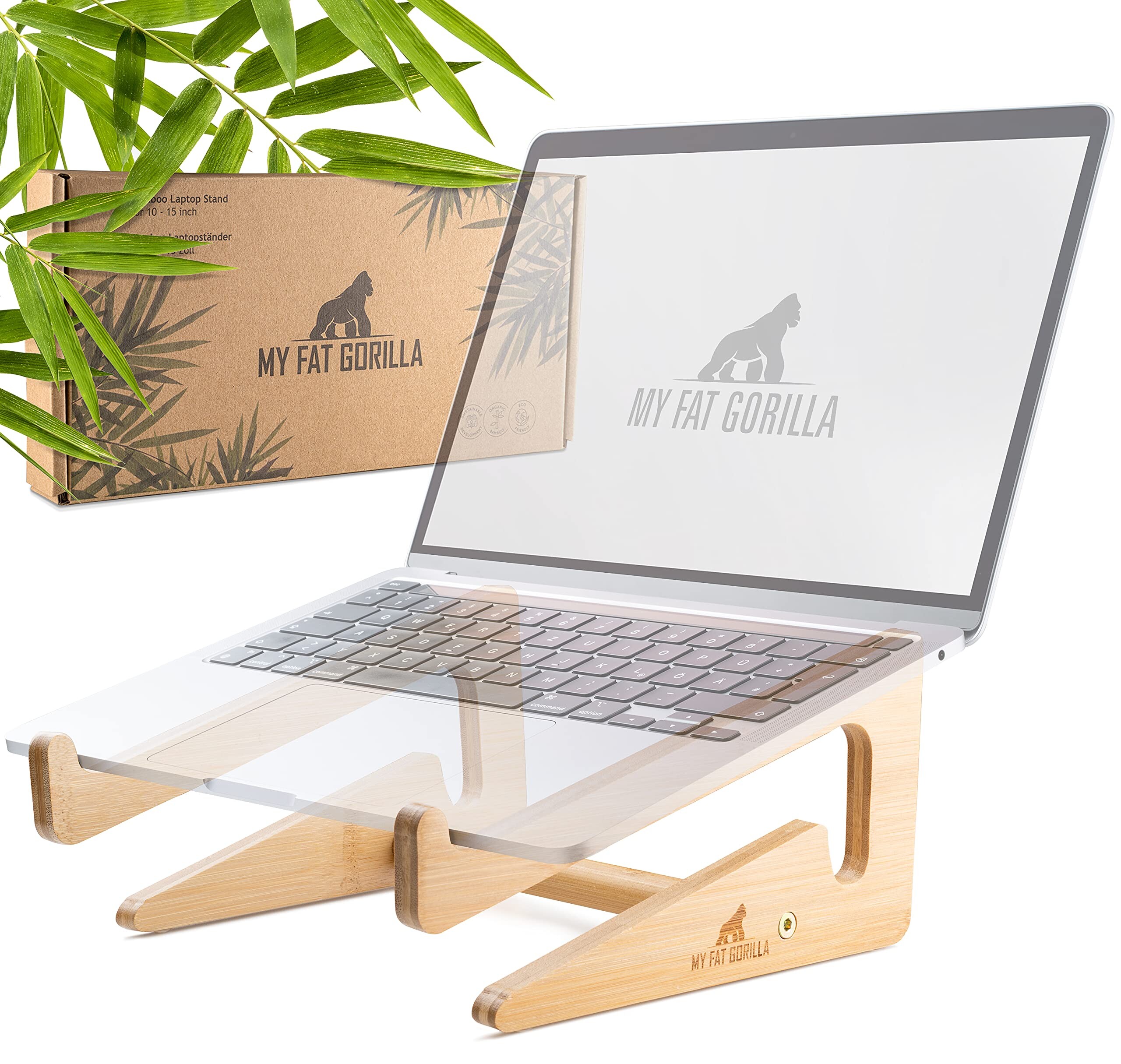 - Wooden Laptop Stand, Wood Laptop Stand for Desk, Bamboo Laptop Riser ...