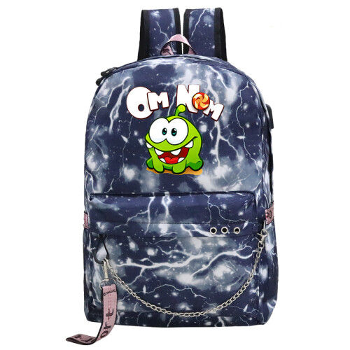 (LGBU-frog9) Om Nom bag USB Charging Backpack Game Om Nom Frog Cut The ...