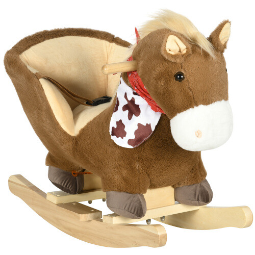 Qaba Baby Rocking Horse, Riding Horse, Plush Animal Rocker with ...
