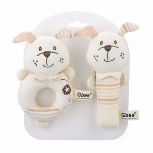 (Dog combination) Baby Hand cranked Bell Plush Toy Early Education ...