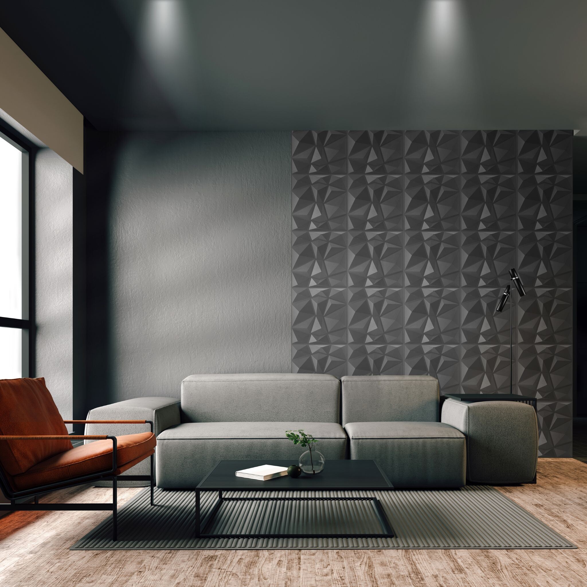 (Silver, Set of 16) Decorative 3D Wall Panels (50cm x 50cm) Diamond ...