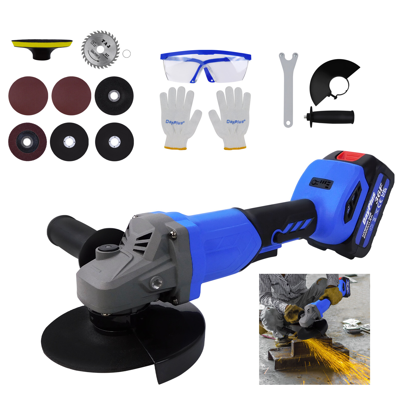Cordless Angle Grinder Electric Brushless Hand Tool 18000rpm with Li ...