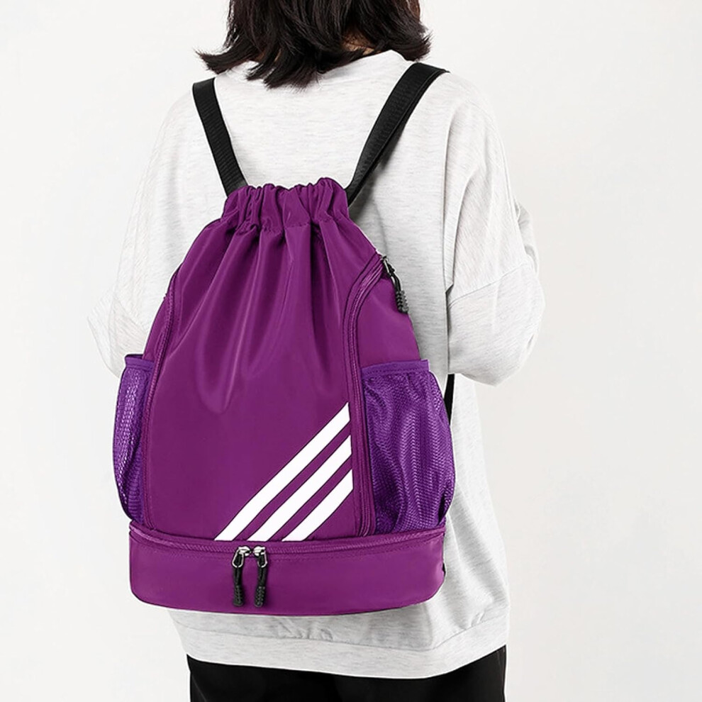 Purple Drawstring Bags Waterproof Swimming Bag For Kids Adults Large Gym Bag Sports Backpack Unisex PE With Shoe Compartment Football Basketball