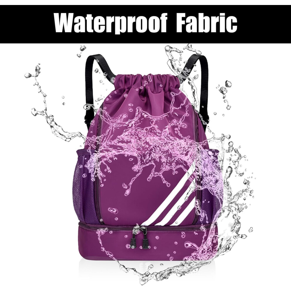Purple Drawstring Bags Waterproof Swimming Bag For Kids Adults Large Gym Bag Sports Backpack Unisex PE With Shoe Compartment Football Basketball
