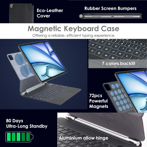 Magic Keyboard for Apple iPad Air 13" 2025/2024, Magnetic Floating ...