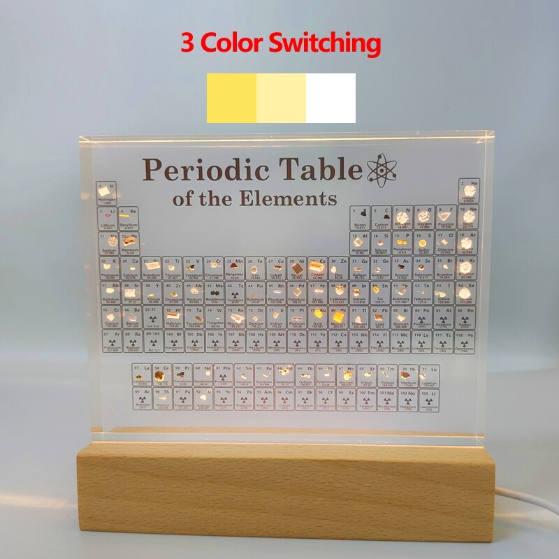 (With 3 color lights) Acrylic Periodic Table With Real Elements with ...