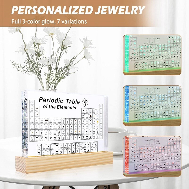 (With 7 color lights) Acrylic Periodic Table With Real Elements with ...