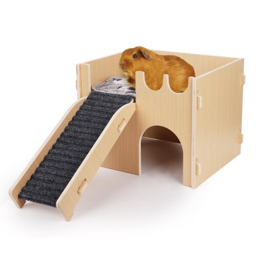 Wooden Guinea Pig Castle Hideout, Guinea Pig Bed with Burrow Stairs ...