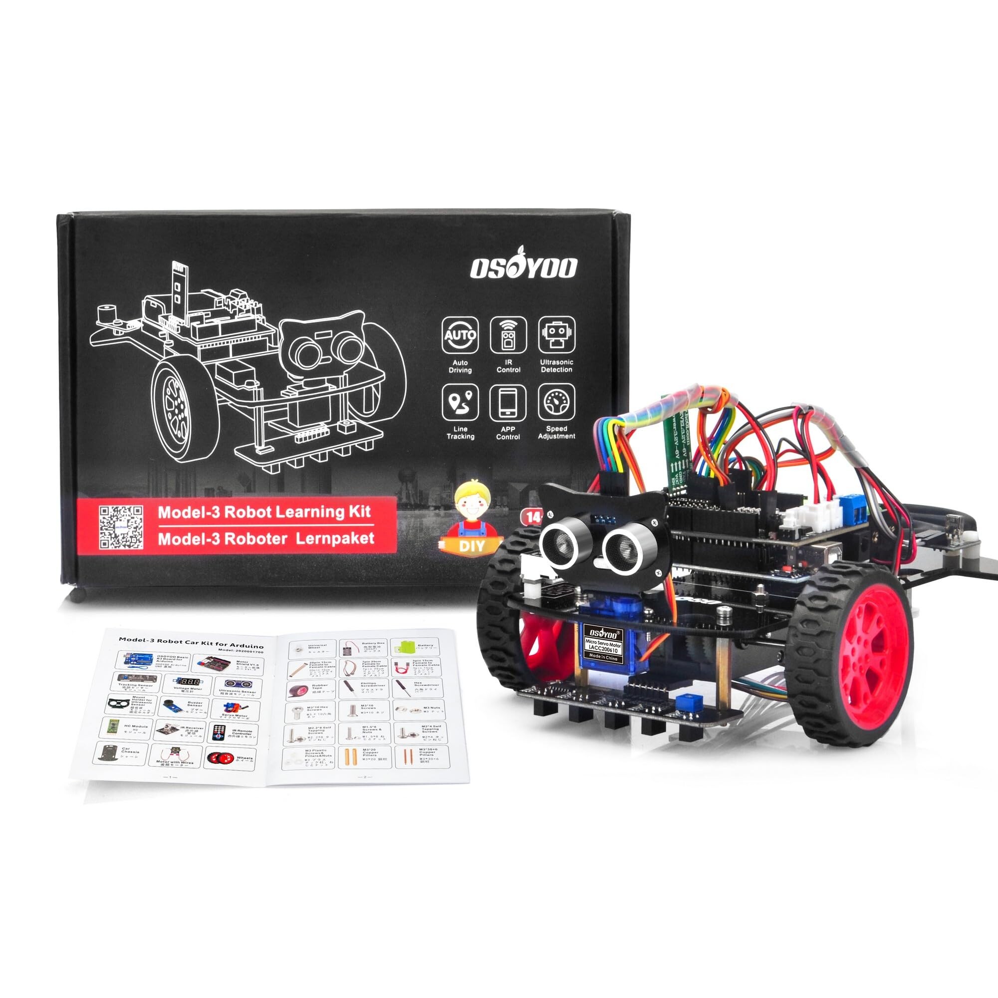Model 3 Robot Car DIY Starter Kit for Arduino: Educational Motorized Robotics, Remote Control ...