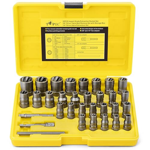 32Pcs Bolt Extractor Set, Extended version Impact Bolt & Nut Remover Set with Hex Adapter ...
