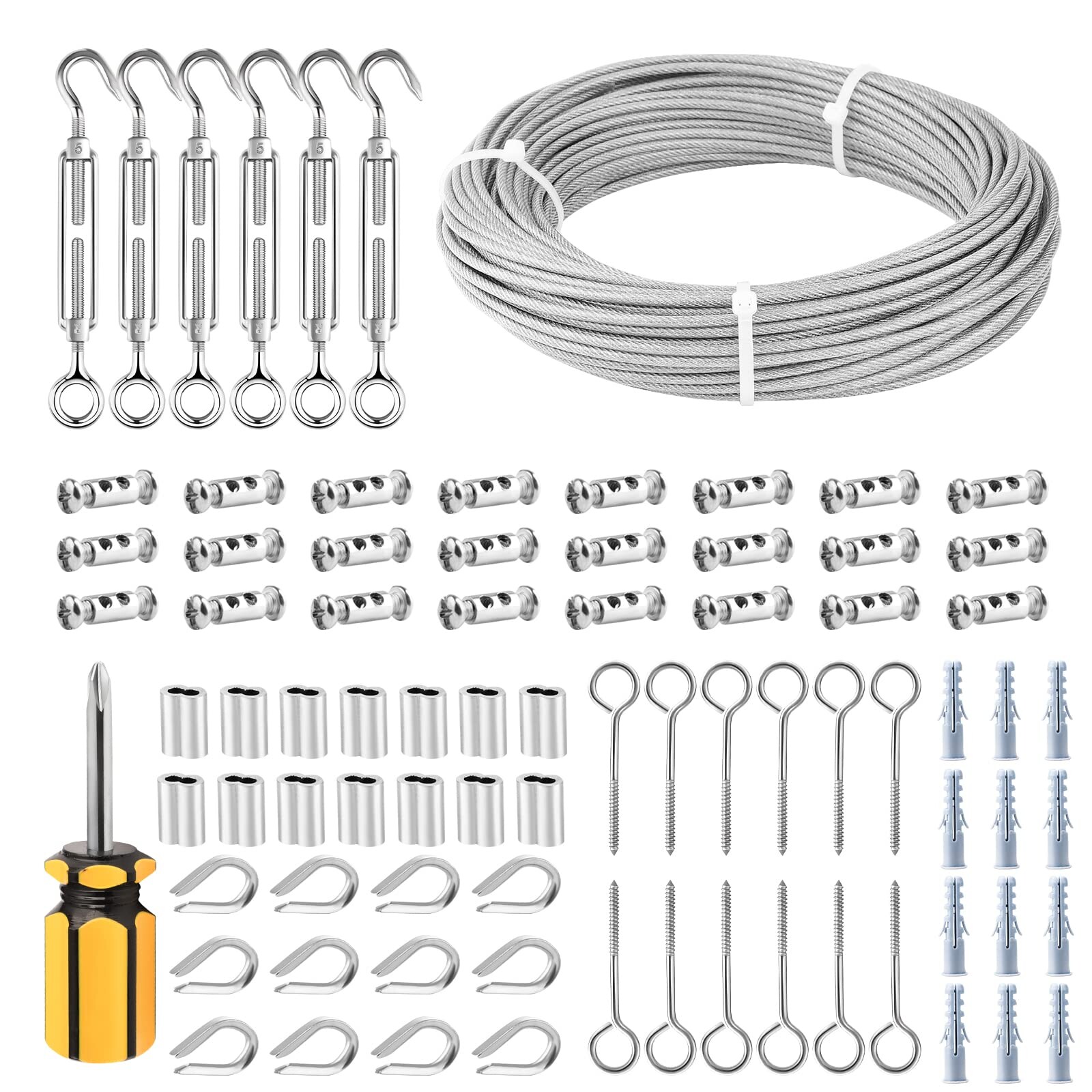 Garden Wire 30M/ 3mm Wire Rope, M5 Turnbuckle Wire Tensioner Kit, 3mm Stainless Steel PVC Coated ...