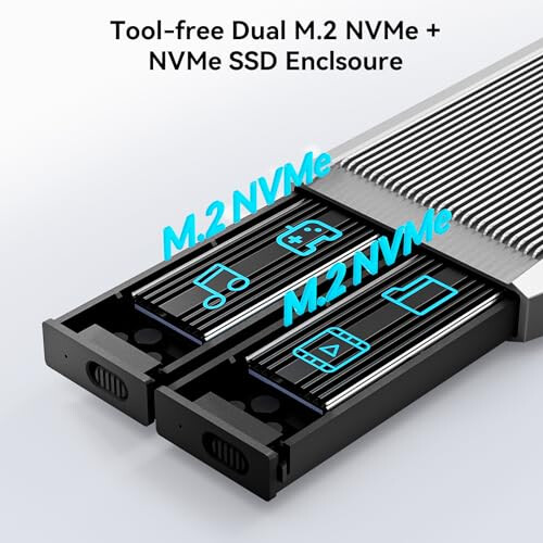 Dual-Bay NVMe Enclosure Tool Free, Yottamaster USB3.2 Gen2 Type C M.2 ...