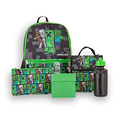 Minecraft Creeper Zombie Wither Kids 5 Piece Backpack Set on OnBuy