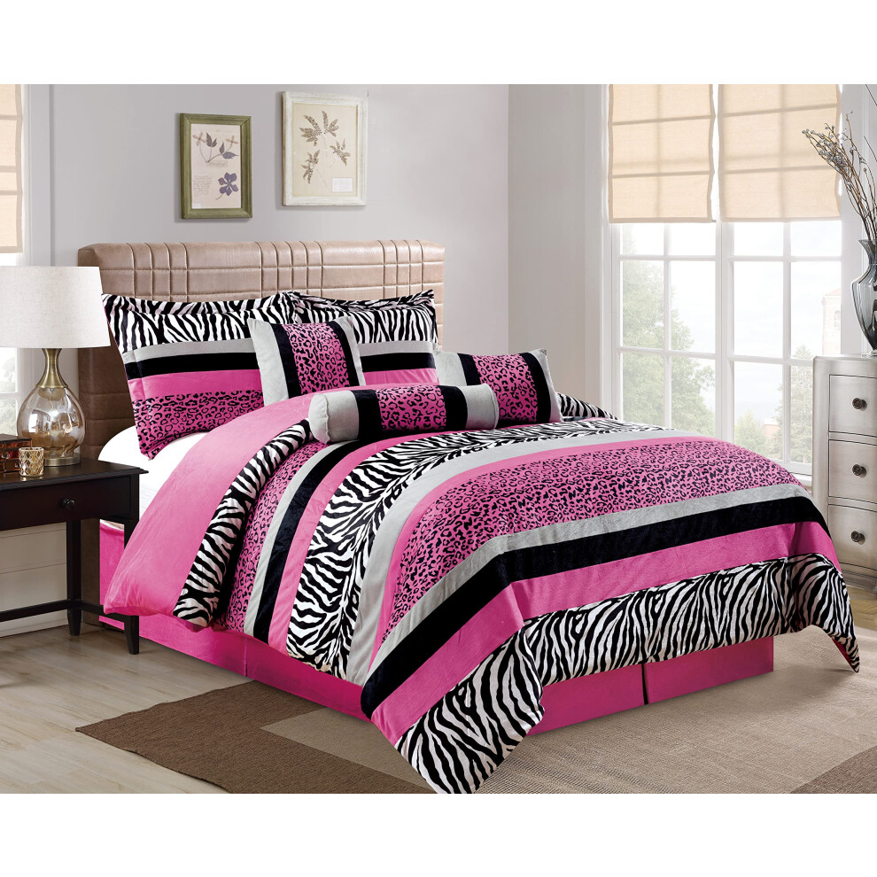 Grand Linen 7 Piece Oversize HOT Pink Black White Zebra Leopard Micro Fur Comforter Set Full Size Bedding Teen Girl Youth Tween Children s Room on OnBuy