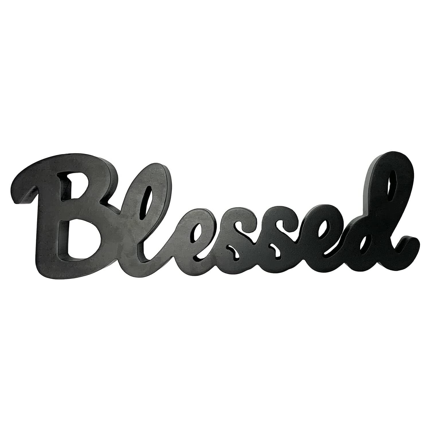Black Wood Blessed Cut-Out Block Letters Standing Tabletop Sign for ...