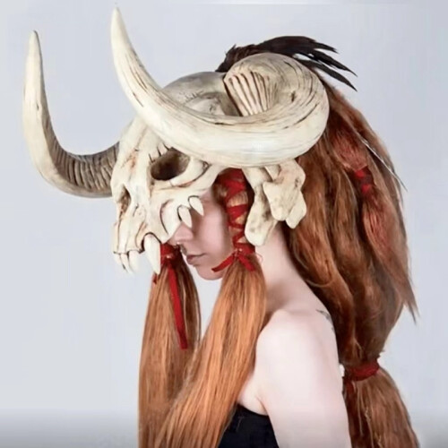 Bull Head Skull Mask Scary Animal Long Horn Totem Helmet Carnival Wild ...