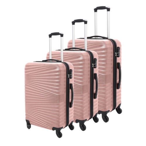 Rose Gold 3 Piece Lightweight Hard Shell ABS Trolley Luggage Set
