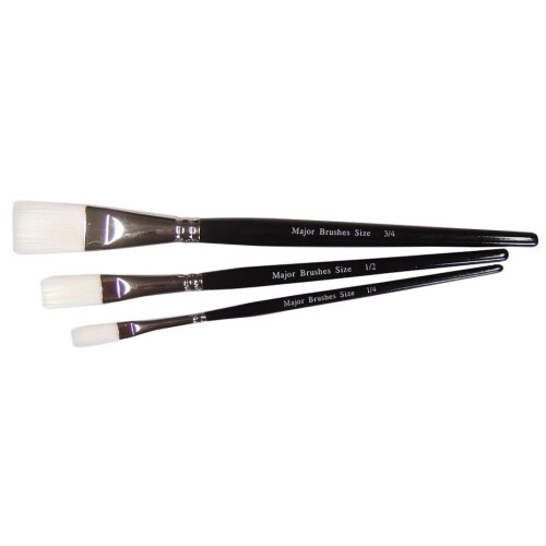MAJOR BRUSHES - Assorted Synthetic Sable Flat Tip Paint Brushes - 3 ...
