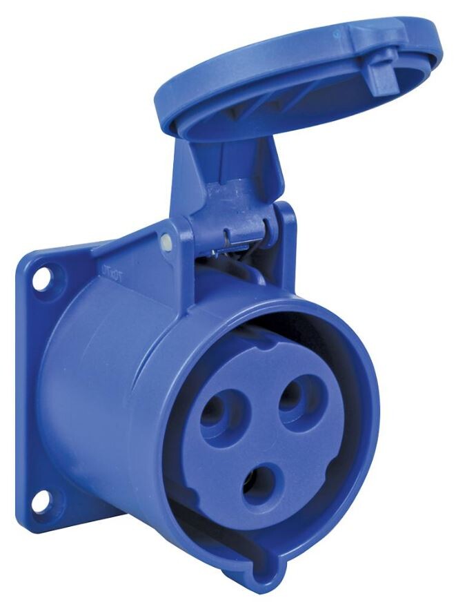PCE - 32A, 230V, Panel Mount CEE Socket, 2P+E, Blue, IP44 on OnBuy