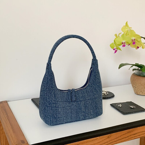 (Dark Blue Denim) Moon Versatile Shaped Handheld Bag Beautiful Denim ...