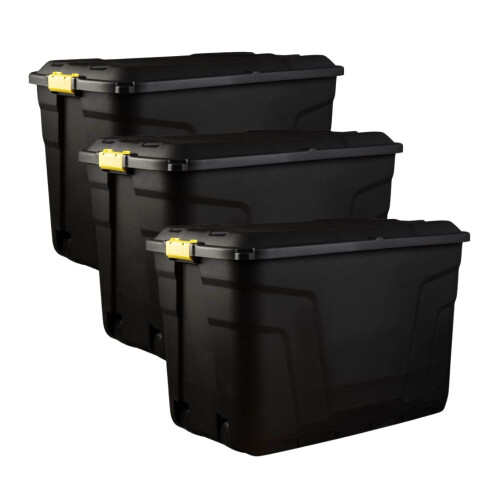 Set of Heavy Duty Storage Wheeled Boxes - Lockable Waterproof Storage 3 ...