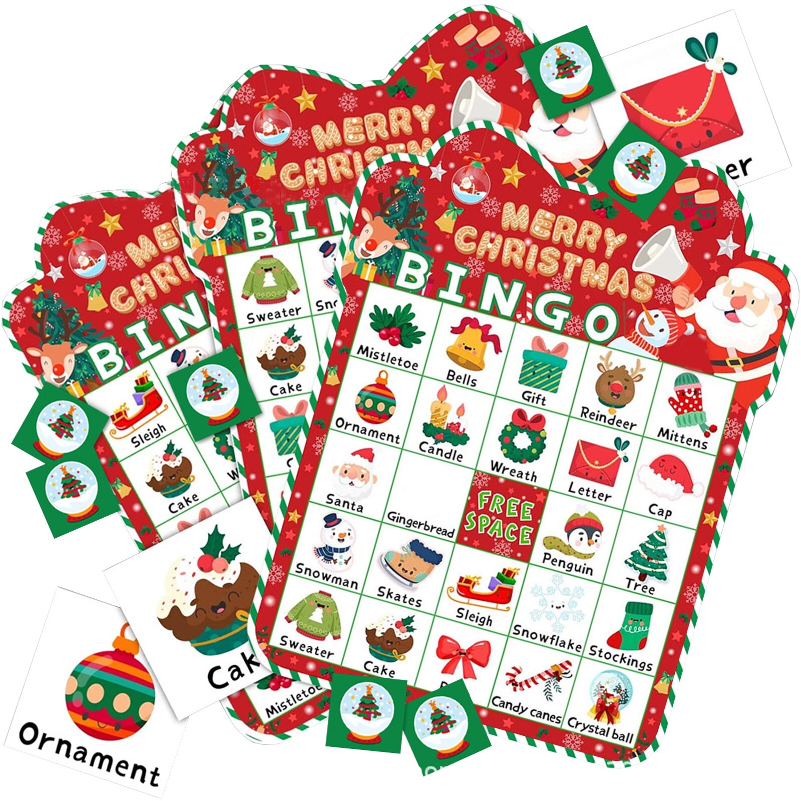 Christmas Themed Holiday Bingo Game Cards For Gift Activities Family ...