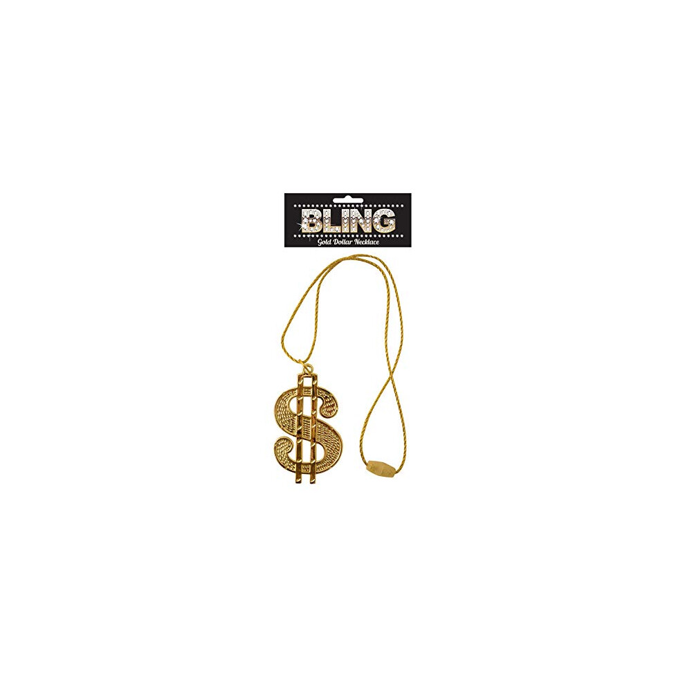 DOLLAR SIGN GOLD COLOURED NECKLACE GANGSTER PIMP FANCY DRESS CHAIN 70'S ...