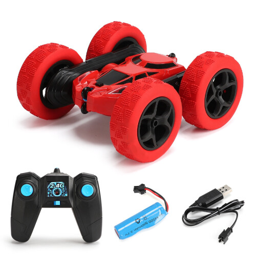(RC Stunt Car Red) RC Stunt Car Children Double Sided Flip 2.4Ghz Remote Control Car 360 Degree ...